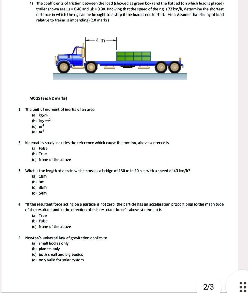 SOLVED: Texts: 4) The coefficients of friction between the load (shown ...