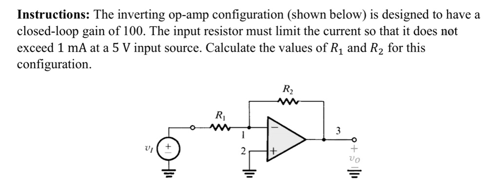 SOLVED: Instructions: The inverting op-amp configuration (shown below) is designed to have a ...