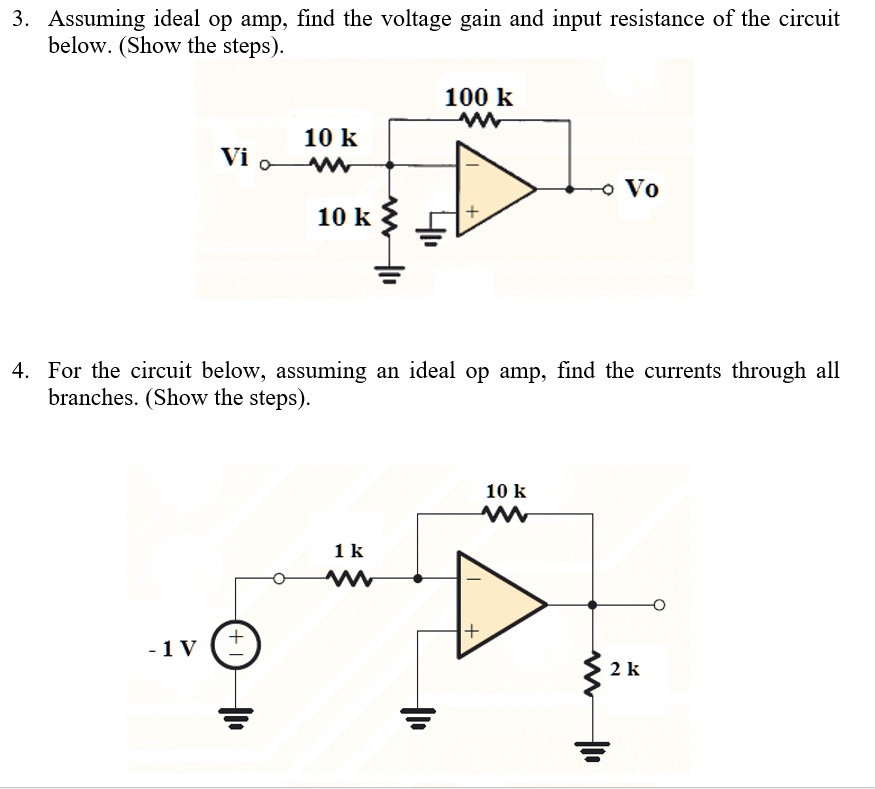 3. Assuming ideal op amp, find the voltage gain and input resistance of the circuit below. (Show ...