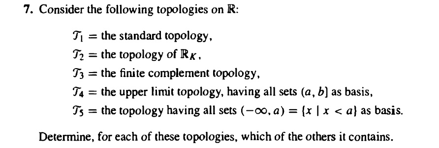 7 consider the following topologies on mathbbr mathcalt1 the standard ...