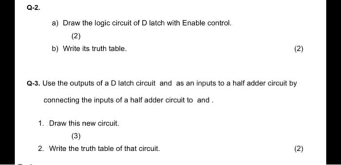 SOLVED: a) Draw the logic circuit of a D latch with Enable control. (2 ...