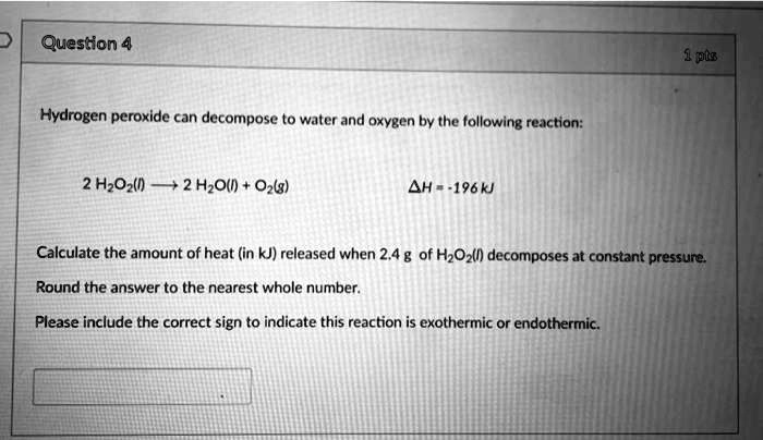 Hydrogen peroxide can decompose to water and oxygen by the following ...