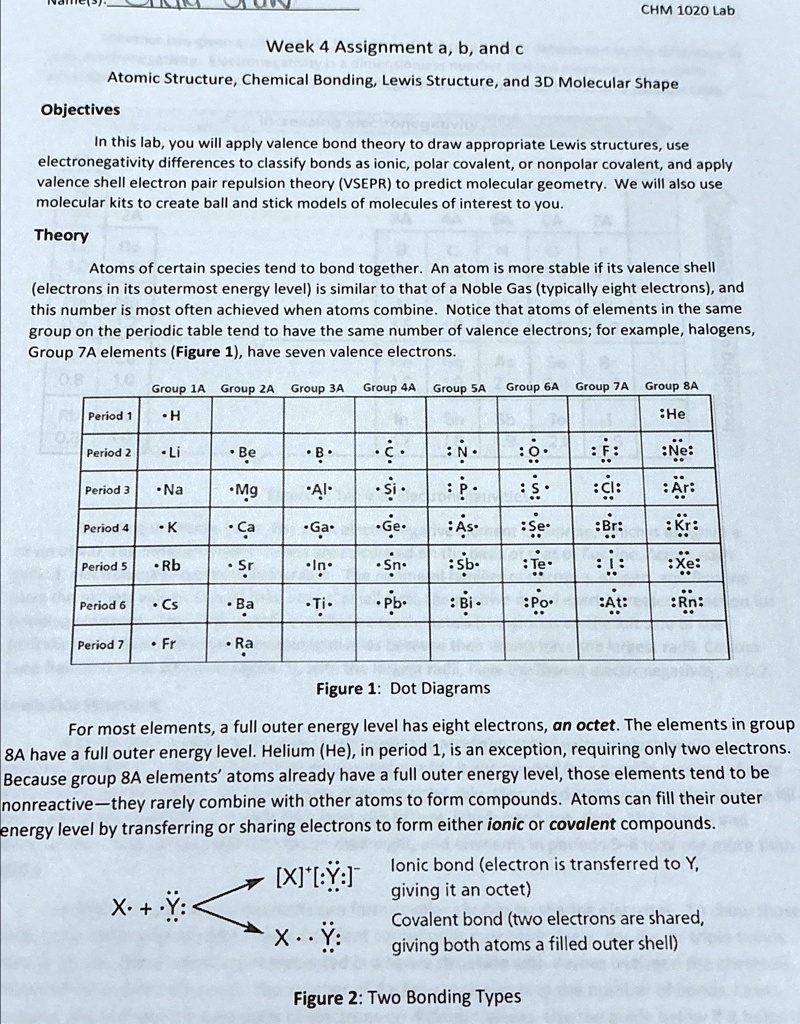 chm 1020 lab week 4 assignment a b and c atomic structure chemical bonding lewis structure and ...