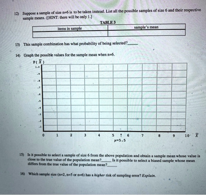 list all the possible samples of size and their respectivc suppose ...