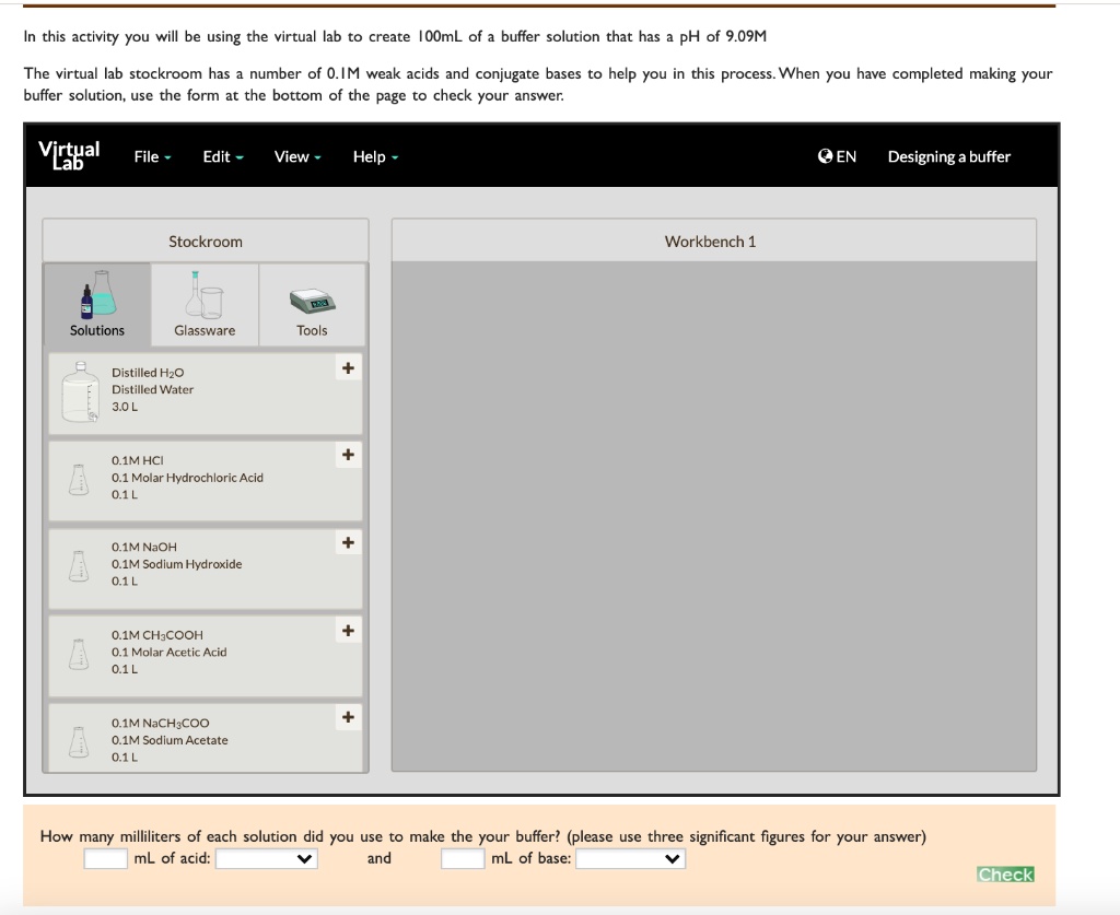 Solved In This Activity You Will Be Using The Virtual Lab To Create Ooml Of Buffer Solution