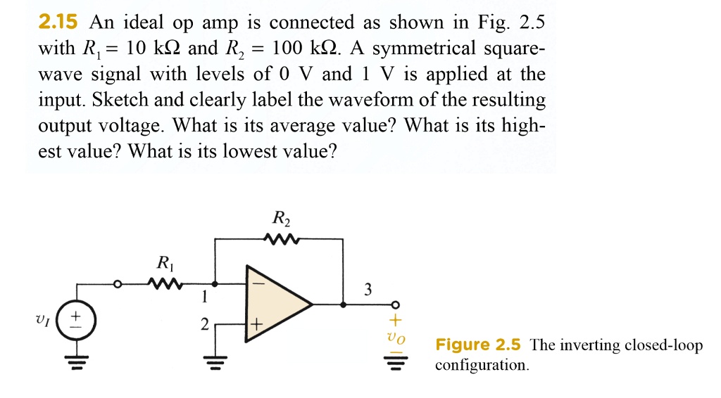 215 an ideal op amp is connected as shown in fig 25 with r 10 kq and r 100 ko a symmetrical ...