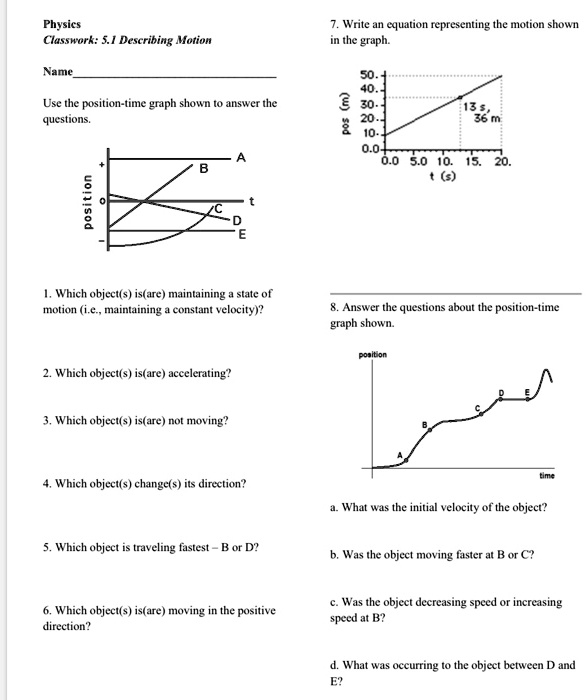 Solved Physics Clusshork 5 Describing Motion Wrile An1 Equation