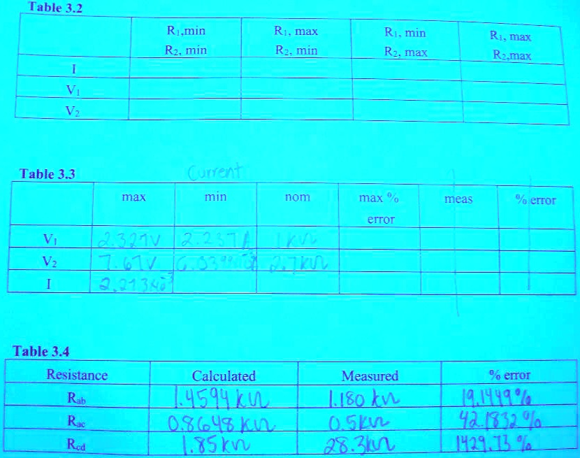 SOLVED: Need help calculating the percentage error for Table 3.3. Do I calculate the max and min ...