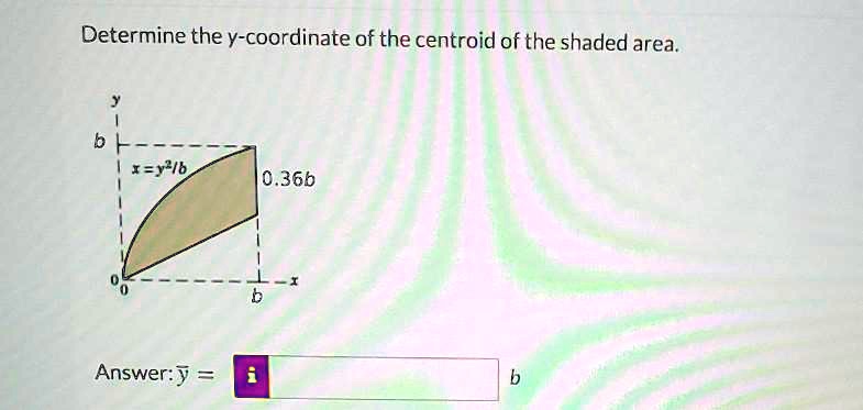 SOLVED: Determine the y-coordinate of the centroid of the shaded area. Ivrih 0.36b Answer: y