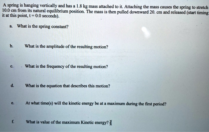 SOLVED: A spring is hanging vertically and has a 8 kg mass attached to ...