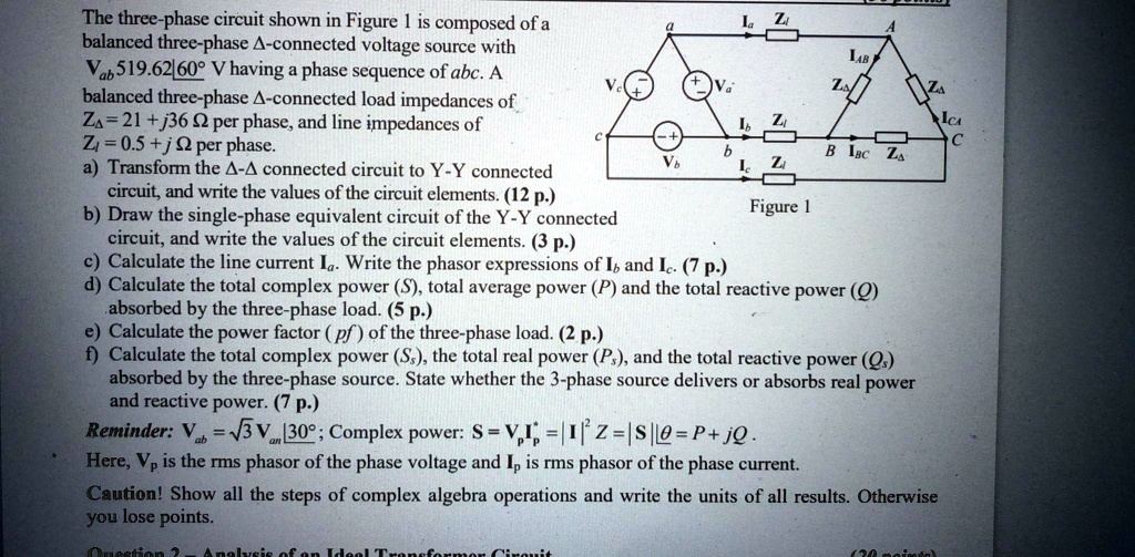 SOLVED: The three-phase circuit shown in Figure 1 is composed of a balanced three-phase Y ...