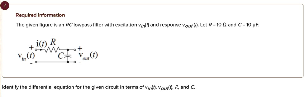 SOLVED: Required information The given figure is an RC lowpass filter with excitation Vin(t) and ...