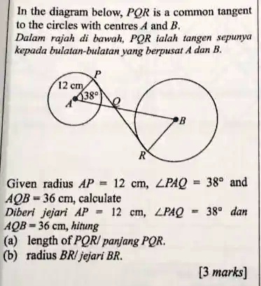 In the diagram below, PQR is a common tangent to the circles with ...