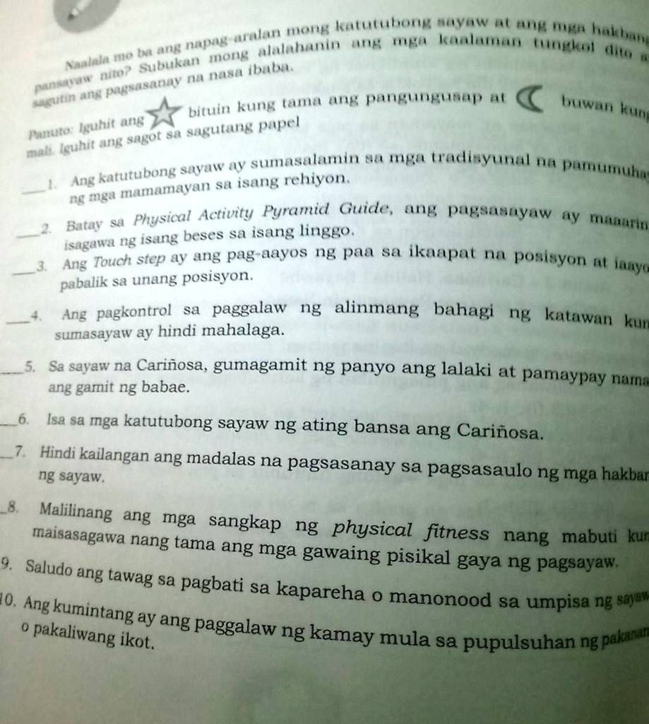 SOLVED: pansayaw nito? Subukan mong alalahanin ang mga kaalaman tungkol ...