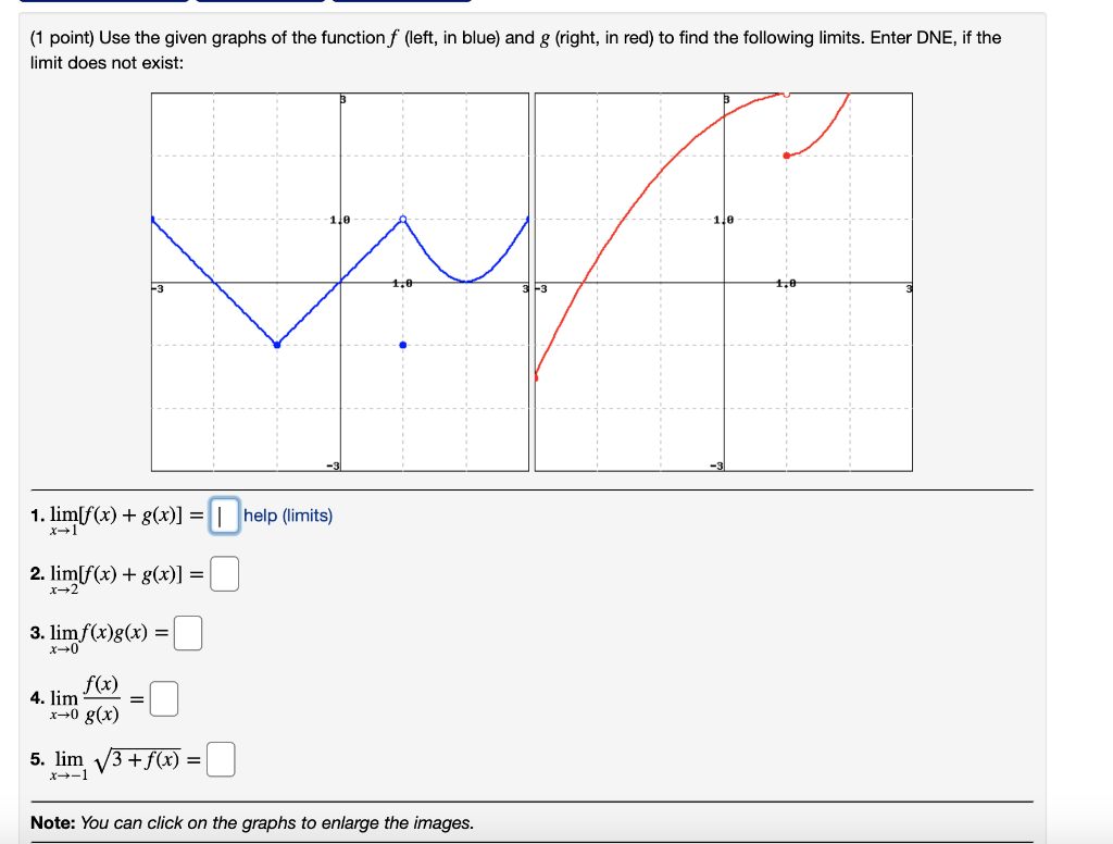 (1 point) Use the given graphs of the function f (left, in blue) and g ...
