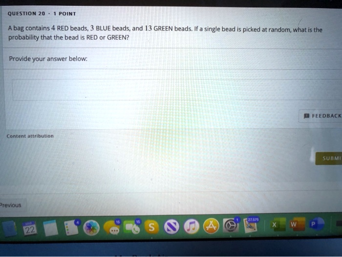SOLVED: Question 20 Point A bag contains RED beads, 3 BLUE beads, and 3 ...