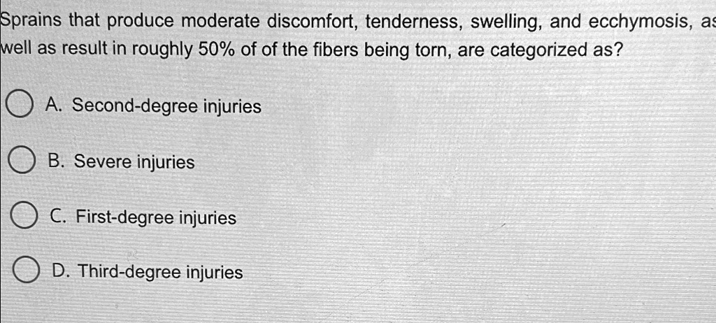 SOLVED: Sprains that produce moderate discomfort, tenderness, swelling ...
