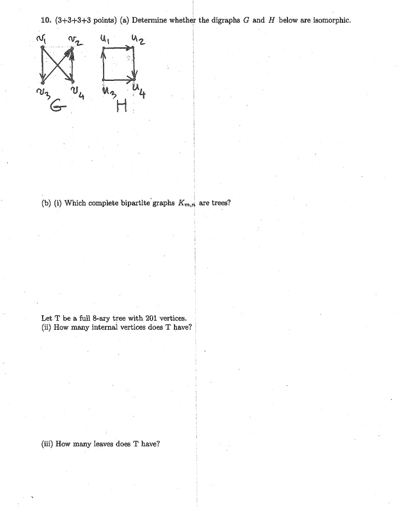SOLVED: 10. (3+3+3+3 points) (a) Determine whether the digraphs and H ...
