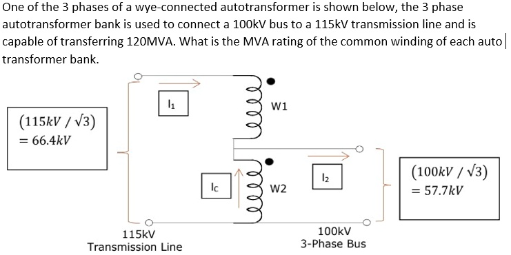One of the 3 phases of a wye-connected autotransformer is shown below ...