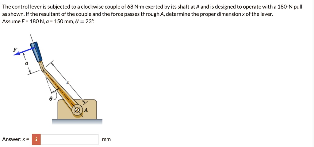 SOLVED: The control lever is subjected to a clockwise couple of 68 N-m ...