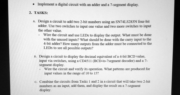 SOLVED: Implement a digital circuit with an adder and a 7-segment display.
