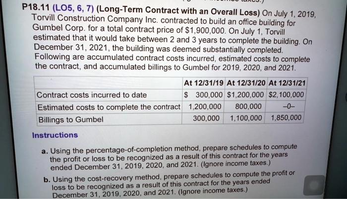 P18.11 (LO5,6,7) - Long-Term Contract with an Overall Loss On July 1, 2019, Torvill Construction ...