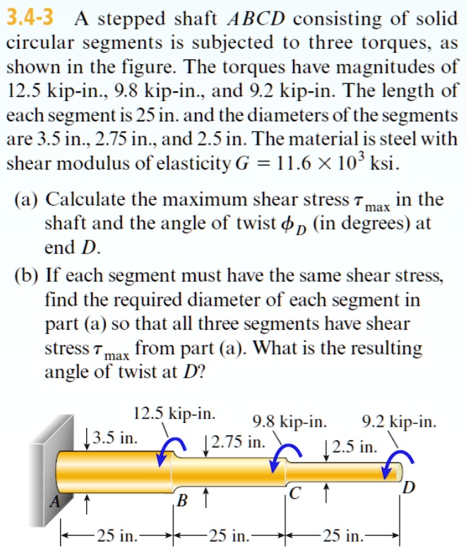 SOLVED: 3.4-3A stepped shaft ABCD consisting of solid circular segments ...