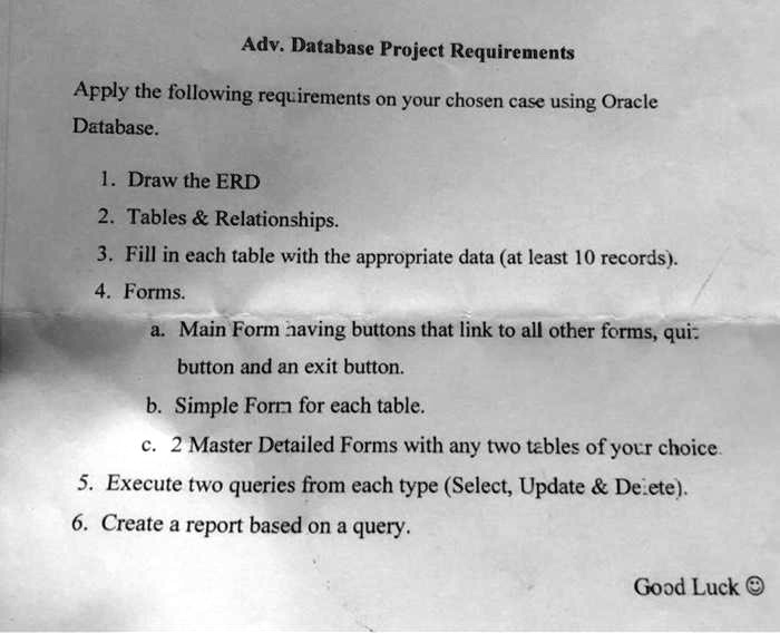 SOLVED: Text: Adv.Database Project Requirements Apply the following ... SOLVED: Text: Adv.Database Project Requirements Apply the following ...