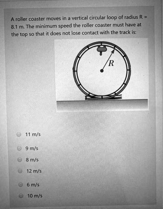 a roller coaster moves in a vertical circular loop of radius r 81 m the minimum speed the roller ...