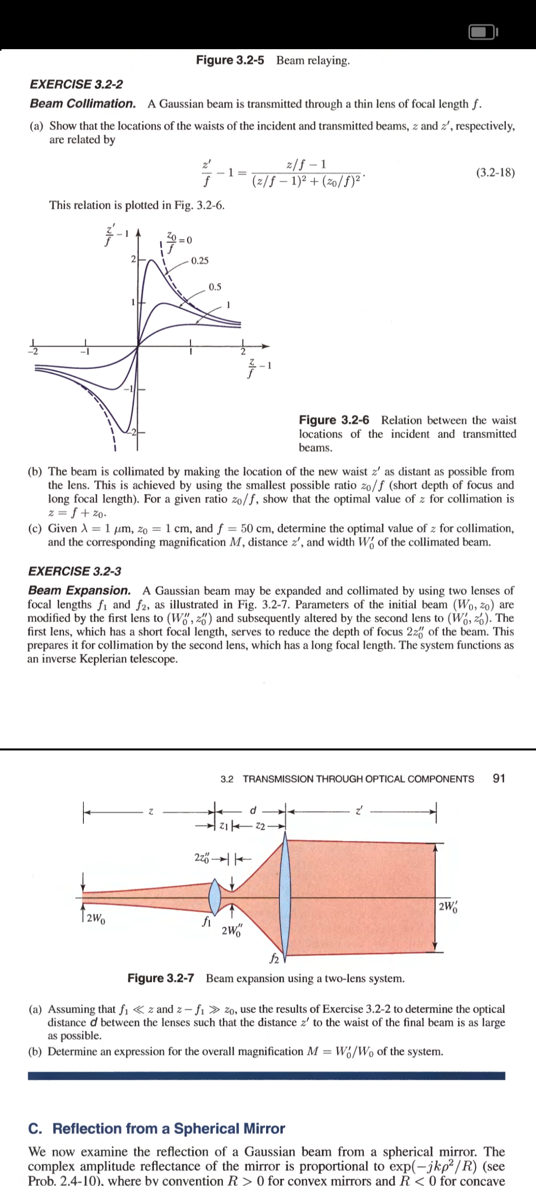 Figure 3.2-5 Beam relaying. EXERCISE 3.2-2 Beam Collimation. A Gaussian ...