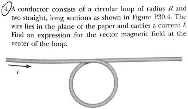 SOLVED:conductor consists of a circular loop of radius R and tWO straight, long sections as ...