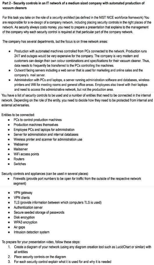 Solved Texts Part 2 Security Controls In An It Network Of A Medium Sized Company With