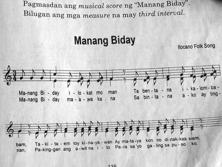 pagmasdan ang musical score ng manang biday bilugan ang mga measure na ...