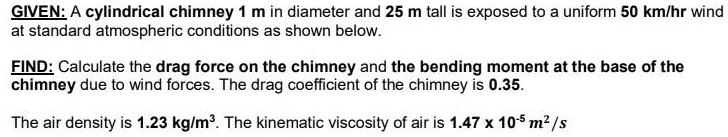 GIVEN: A cylindrical chimney 1 m in diameter and 25 m tall...