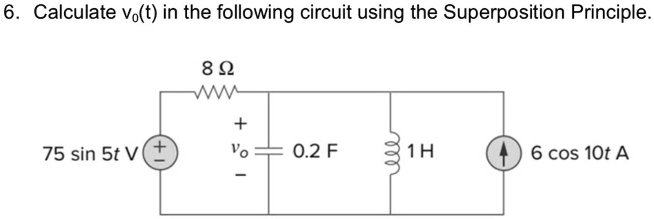 SOLVED: 6. Calculate vo(t) in the following circuit using the Superposition Principle 89 WWW ...