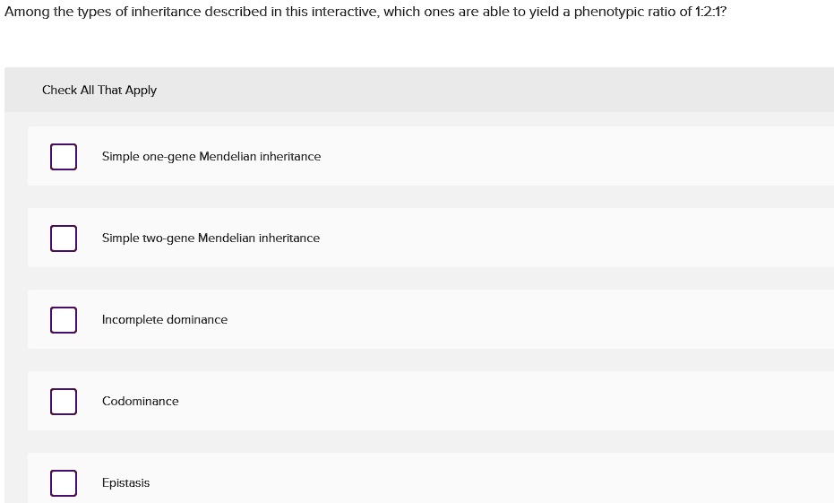 SOLVED: Among the types of inheritance described in this interactive ...