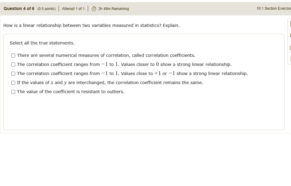 SOLVED: Question 4 of 6 points) Attempt Zh 49m Remaining Section Exercise How is linear ...