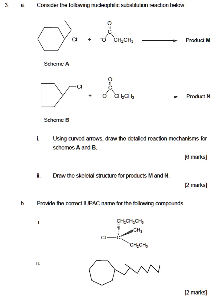 SOLVED: Consider the following nucleophilic substitution reaction below: CH3CH3 Product M Scheme ...