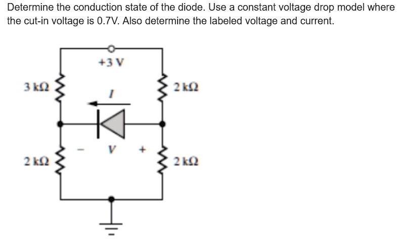 SOLVED: Determine the conduction state of the diode. Use a constant voltage drop model where the ...