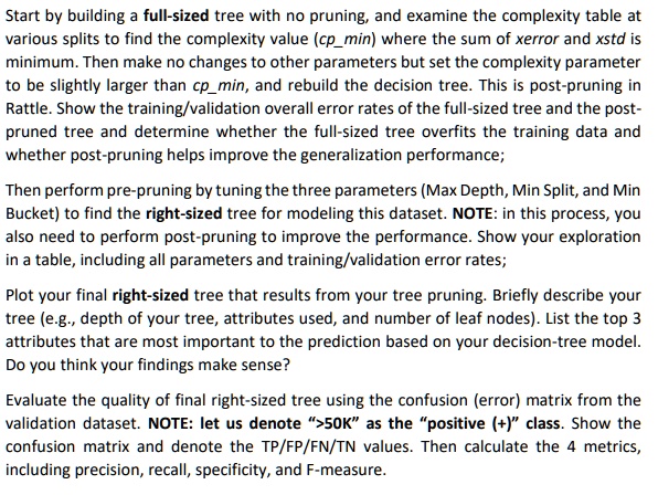 Solved Texts Start By Building A Full Sized Tree With No Pruning And Examine The Complexity