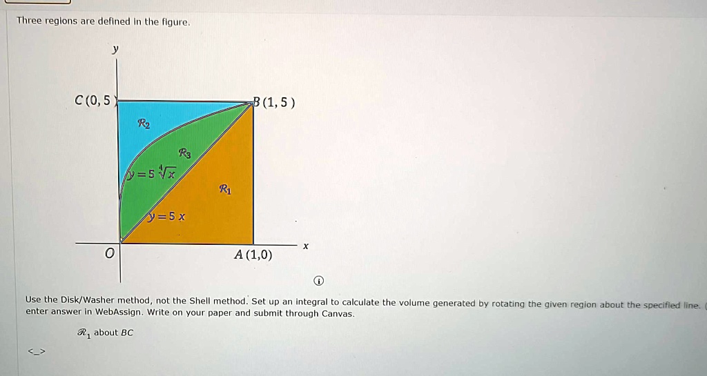Three regions are defined in the figure. y C (0,5) R2 R3 y = 5 √(x) R1 ...