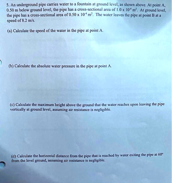 5. An underground pipe carries water to a fountain at ground level, as ...