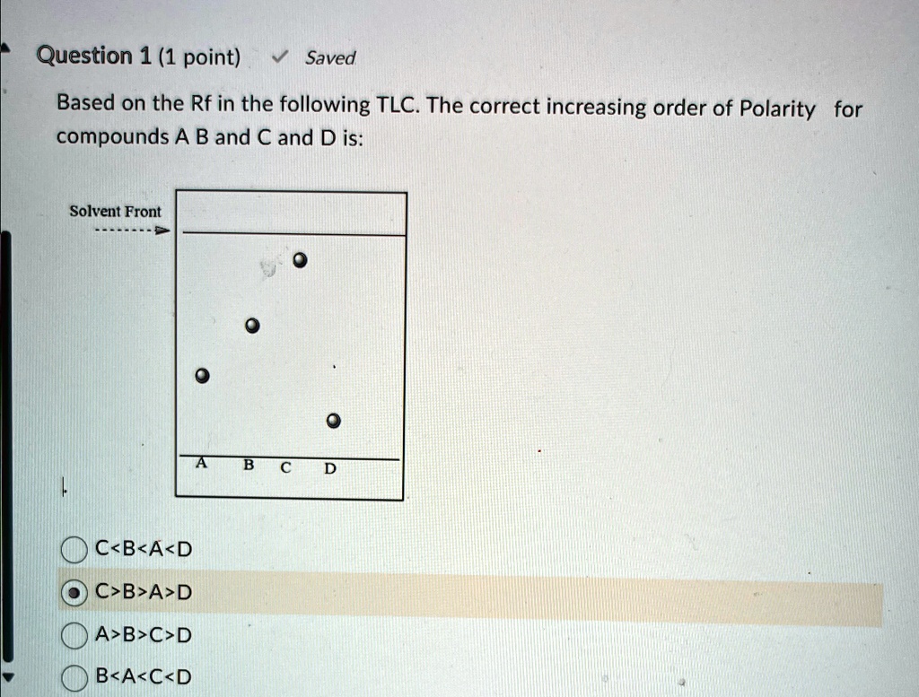 question 1 1 point saved based on the rf in the following tlc the ...