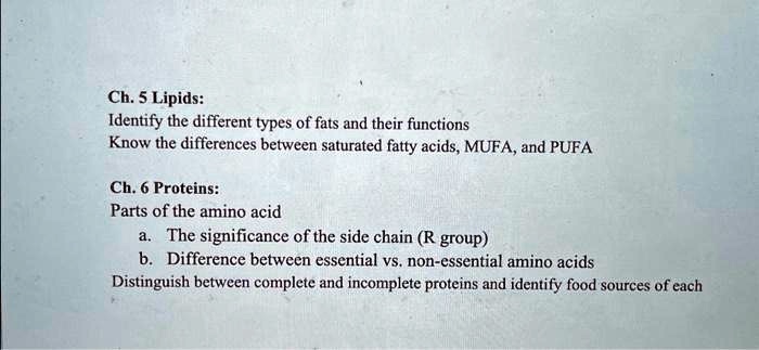 Ch. 5 Lipids: Identify the different types of fats and their functions ...