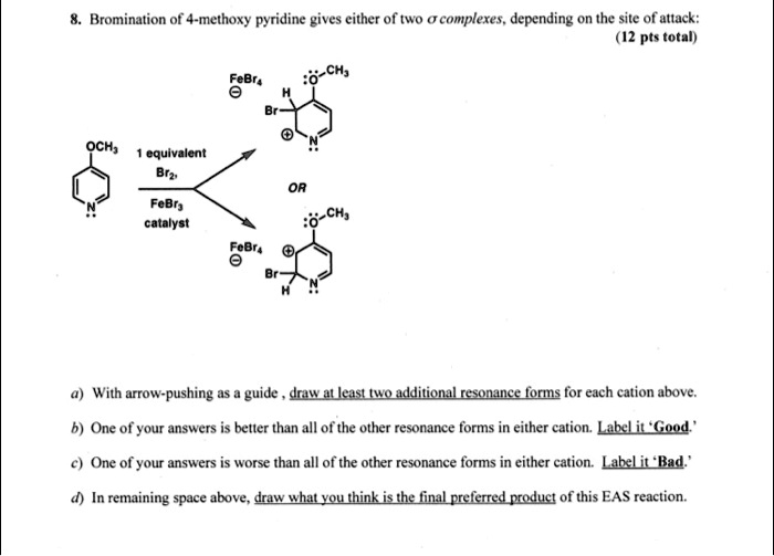 SOLVED: Bromination of 4-methoxy pyridine gives either of two complexes ...