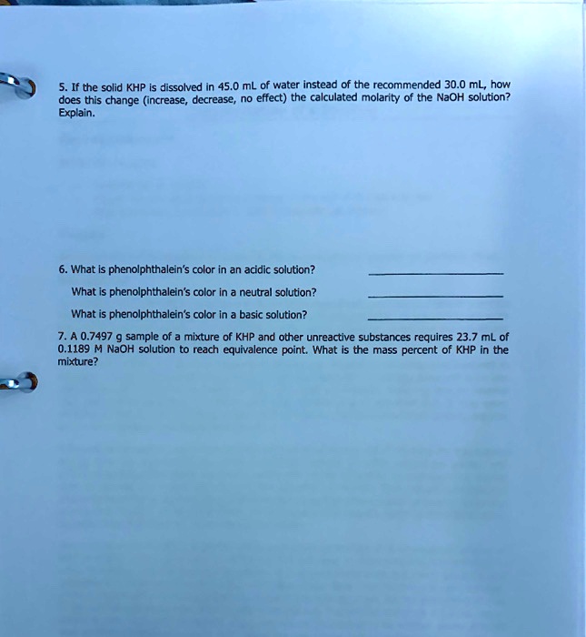 5 if the solid khp dissalved in 450 ml of water instead of the ...