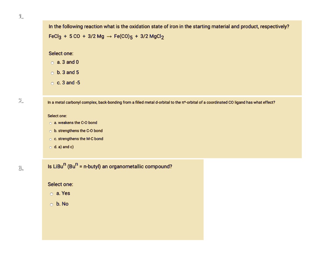 SOLVED: In the following reaction, what is the oxidation state of iron in the starting material ...