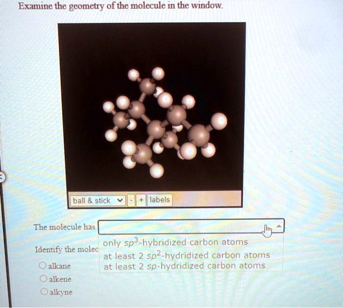SOLVED:Examine the geometry of the molecule in the window ball & stick ...