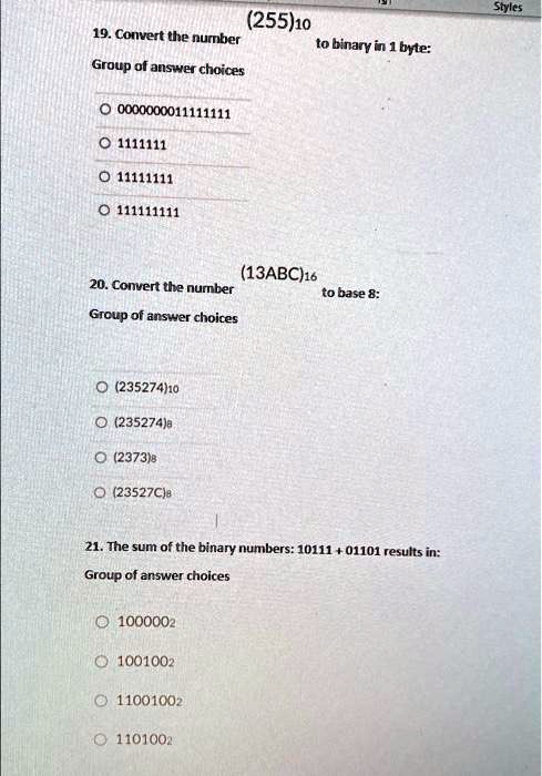 VIDEO solution: 25510 19. Convert the number to binary in 1 byte: Group ...