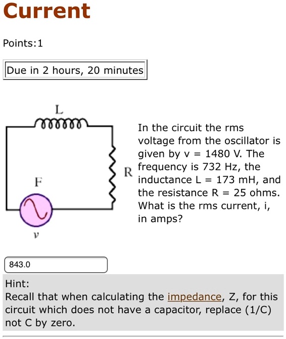 SOLVED: Current Points:1 Due in 2 hours, 20 minutes In the circuit the ...